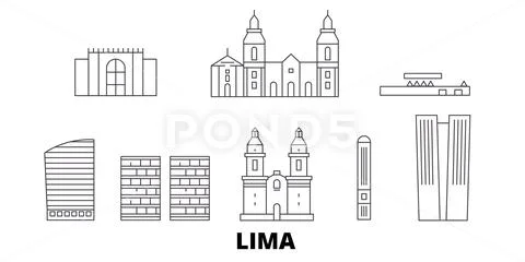Peru, Lima line travel skyline set. Peru, Lima outline city vector ...