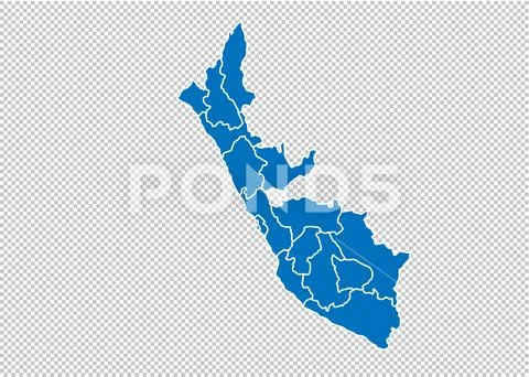 Peru map - High detailed blue map with counties/regions/states of peru ...