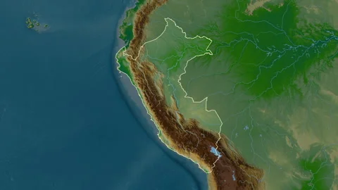 Peru map - solid. Regions. Physical. | Stock Video | Pond5