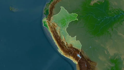 Peru map - zoom. Regions. Physical. | Stock Video | Pond5