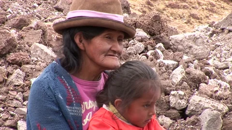 PERU: Poor Woman with her daughter on a ... | Stock Video | Pond5
