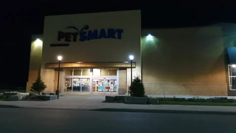Pet Smart Store Logo At Night Fowards Ae... | Stock Video | Pond5