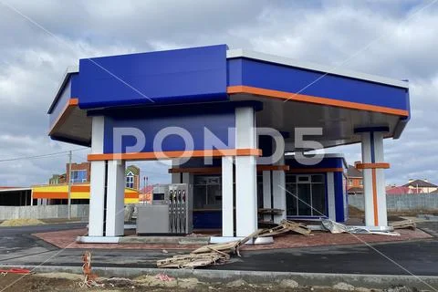 Petrol car refueling. Opening of a new Gas station. Fuel pump. Color ...