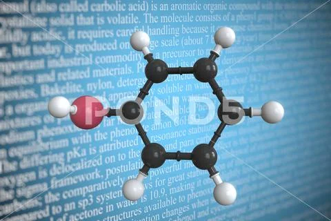 Phenol scientific molecular model, 3D rendering Illustration #170969140