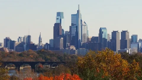 Philadelphia City Skyline Fall River Art... | Stock Video | Pond5
