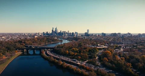Philadelphia City Skyline Fall River Art... | Stock Video | Pond5