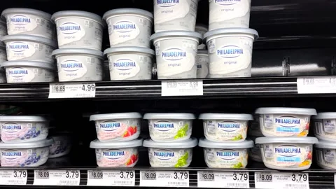 Philadelphia cream cheese variety in tub... | Stock Video | Pond5