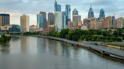 Philadelphia Time lapse over the river | Stock Video | Pond5
