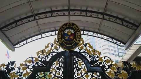 Philippine Embassy gate with a seal down... | Stock Video | Pond5