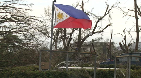 Philippines Flag Flies In Destruction Ty... | Stock Video | Pond5