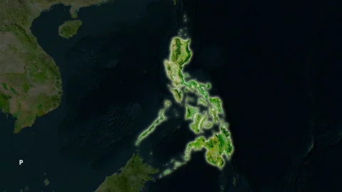 Philippines map - solid. Glow. Satellite... | Stock Video | Pond5