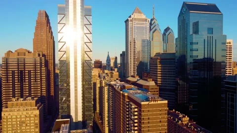 Philly Downtown Golden Hour Panorama | Stock Video | Pond5