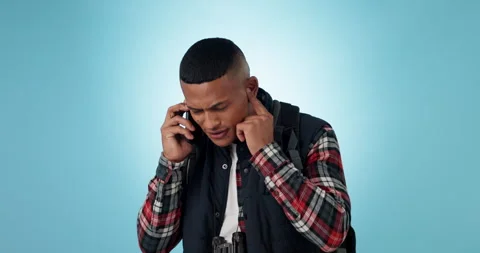 Phone call, signal and man on blue backg... | Stock Video | Pond5