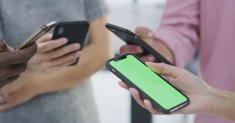 Phone, data and green screen with people... | Stock Video | Pond5