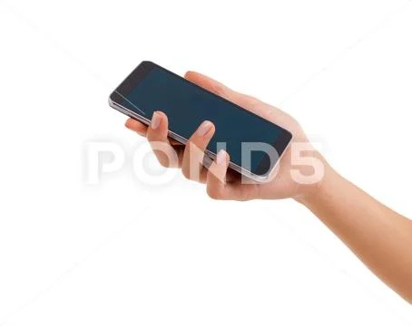 Photograph: Phone screen, hand and woman in studio with mockup for ...