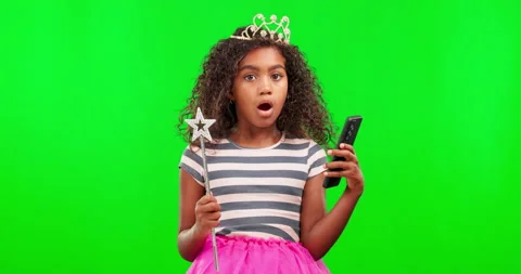 Phone, surprise and a princess girl on a... | Stock Video | Pond5