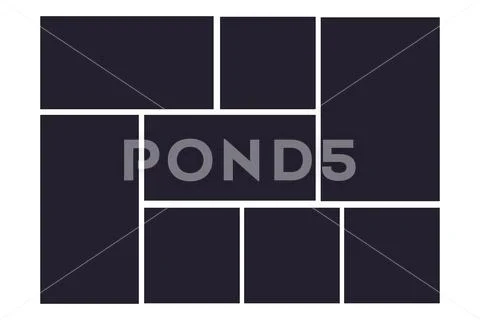 Photo grid collage frames template, moodboad layout, mosaic border ...