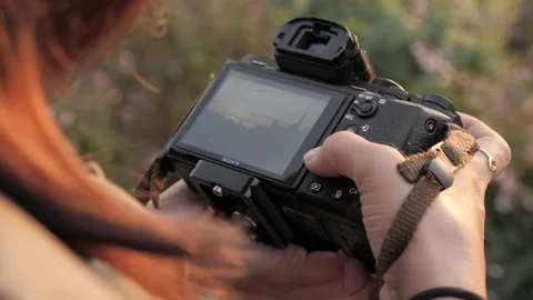 Photographer Looks At Back Of Camera | Stock Video | Pond5