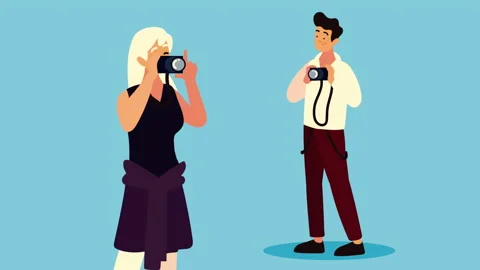 photographers couple standing characters... | Stock Video | Pond5