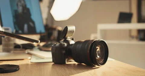 Photography, backstage and camera on des... | Stock Video | Pond5