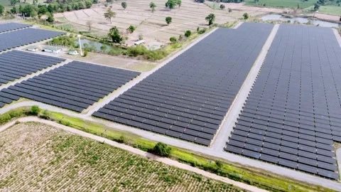 Photovoltaic solar cells farm industrial... | Stock Video | Pond5