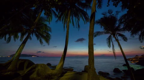 phuket sunset palm beach panorama 4k tim... | Stock Video | Pond5