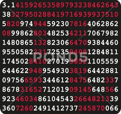 Pi sign and pi numbers on black background Illustration #71236252