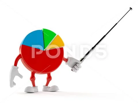 Pie chart character aiming with pointer stick Illustration #130274996
