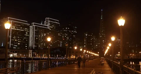Pier 7 panorama in San Francisco at nigh... | Stock Video | Pond5