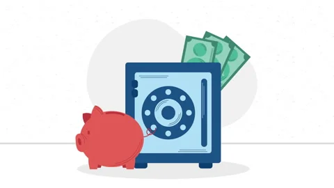 piggy savings money with bills animation | Stock Video | Pond5