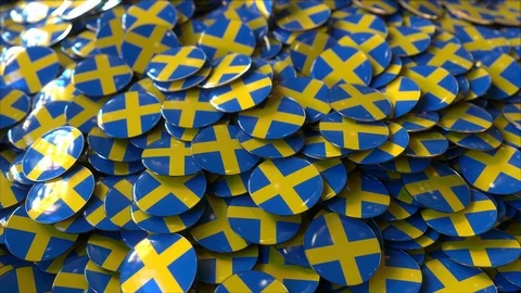 Pile of badges featuring flags of Sweden | Stock Video | Pond5