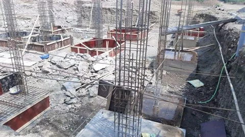 Pile cap and column stump under construc... | Stock Video | Pond5