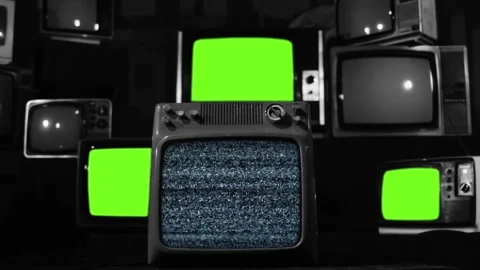 Pile of Retro TVs turning On and Off Gre... | Stock Video | Pond5