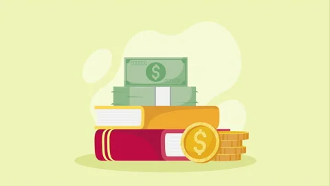 pile text books with bills animation | Stock Video | Pond5