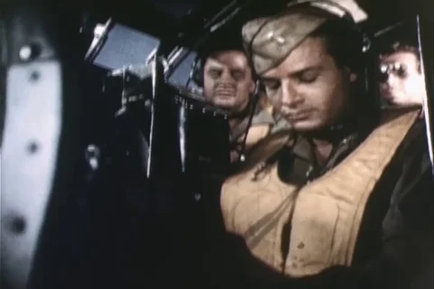 Pilot and crew members in bomber plane p... | Stock Video | Pond5