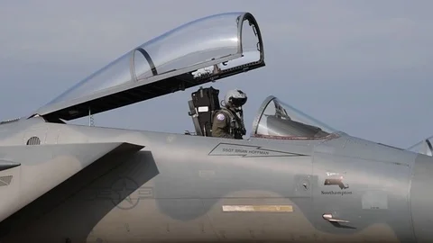 Pilot of F-15 Eagle sitting in cockpit w... | Stock Video | Pond5