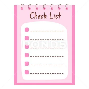Pink check list with spiral. Template for planners, agenda, schedule ...