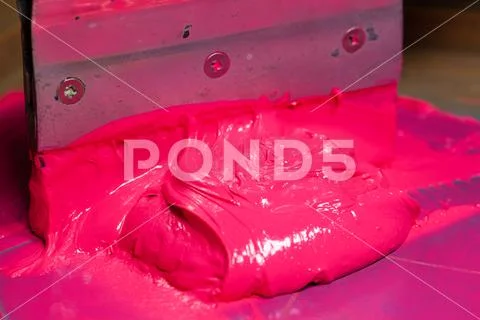 Pink color dripping from hand screen printing Stock Photo #133070745