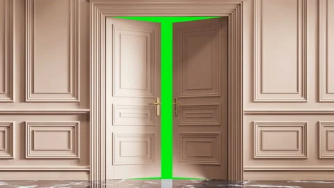 Pink doors opening to the white backgrou... | Stock Video | Pond5