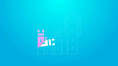 Pink line Big Ben tower icon isolated on... | Stock Video | Pond5