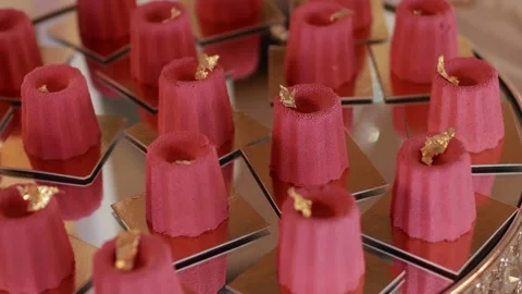 pink mousse mini light desserts with gel... | Stock Video | Pond5