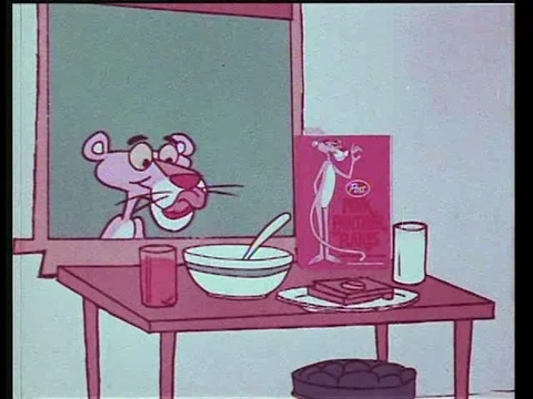 The Pink Panther steals breakfast cereal... | Stock Video | Pond5