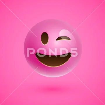 Pink realistic emoticon smiley face, vector illustration Illustration ...