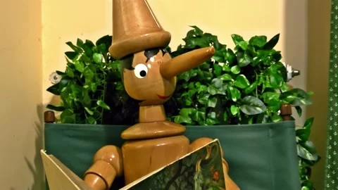 Pinocchio, wooden puppet, sitting in a c... | Stock Video | Pond5