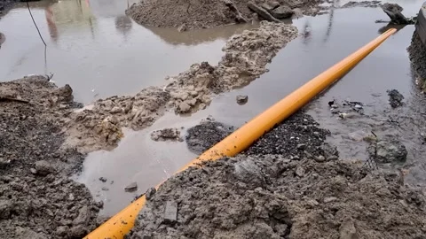 Pipe drain overflow on road construction... | Stock Video | Pond5