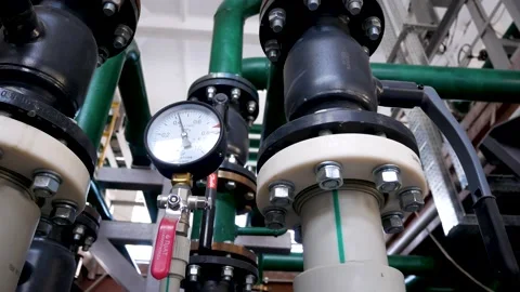 Pipes with a pressure gauge and a lockin... | Stock Video | Pond5