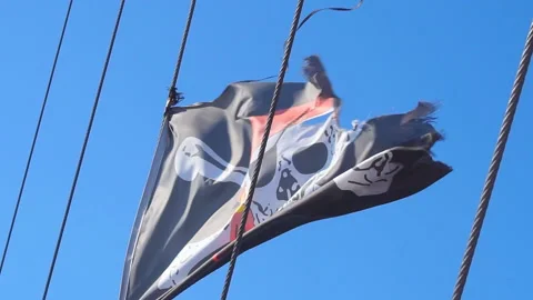 Pirate flag flying in the wind on the sh... | Stock Video | Pond5