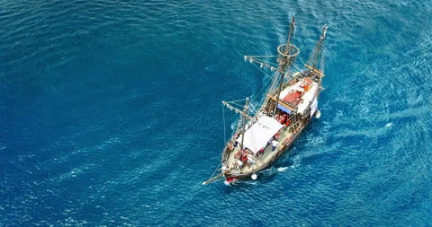 Pirate galleon ship with people sailing ... | Stock Video | Pond5