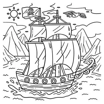 Sunken Pirate Ship Coloring Page