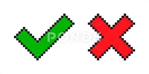 Pixel 8-bit check mark and cross. Tick and cross ~ Clip Art #233036711